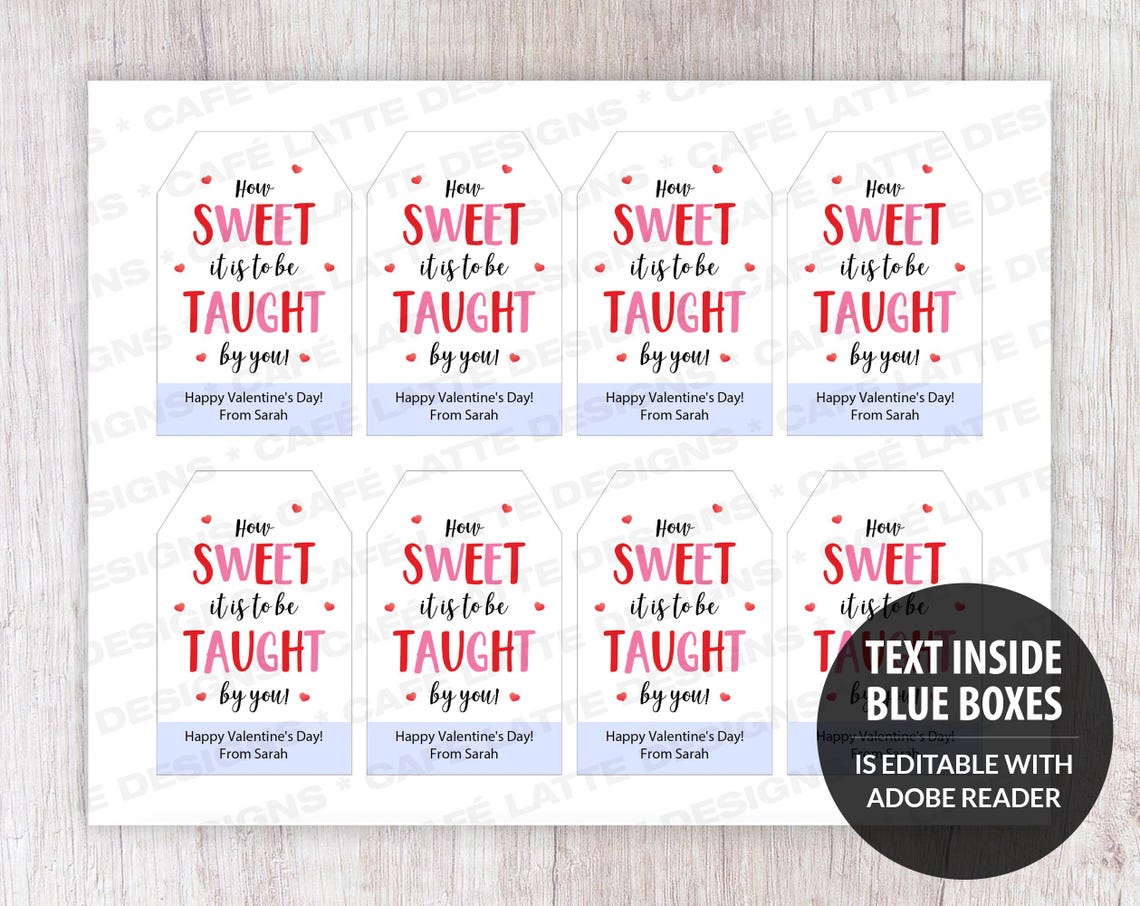 VALENTINES Teacher Gift Tags Printable, Personalized School Teacher ...