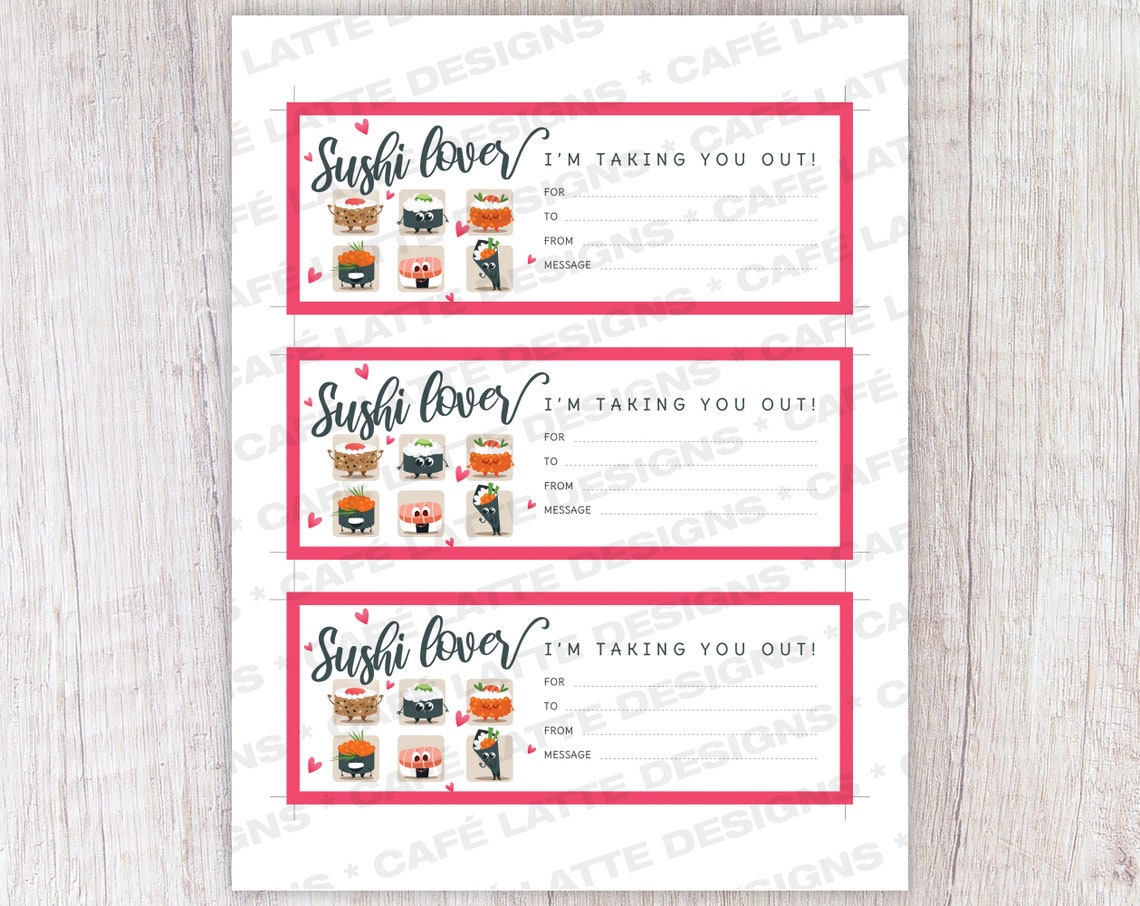 GIFT Certificate, Sushi Restaurant Printable Gift Certificate for Him ...