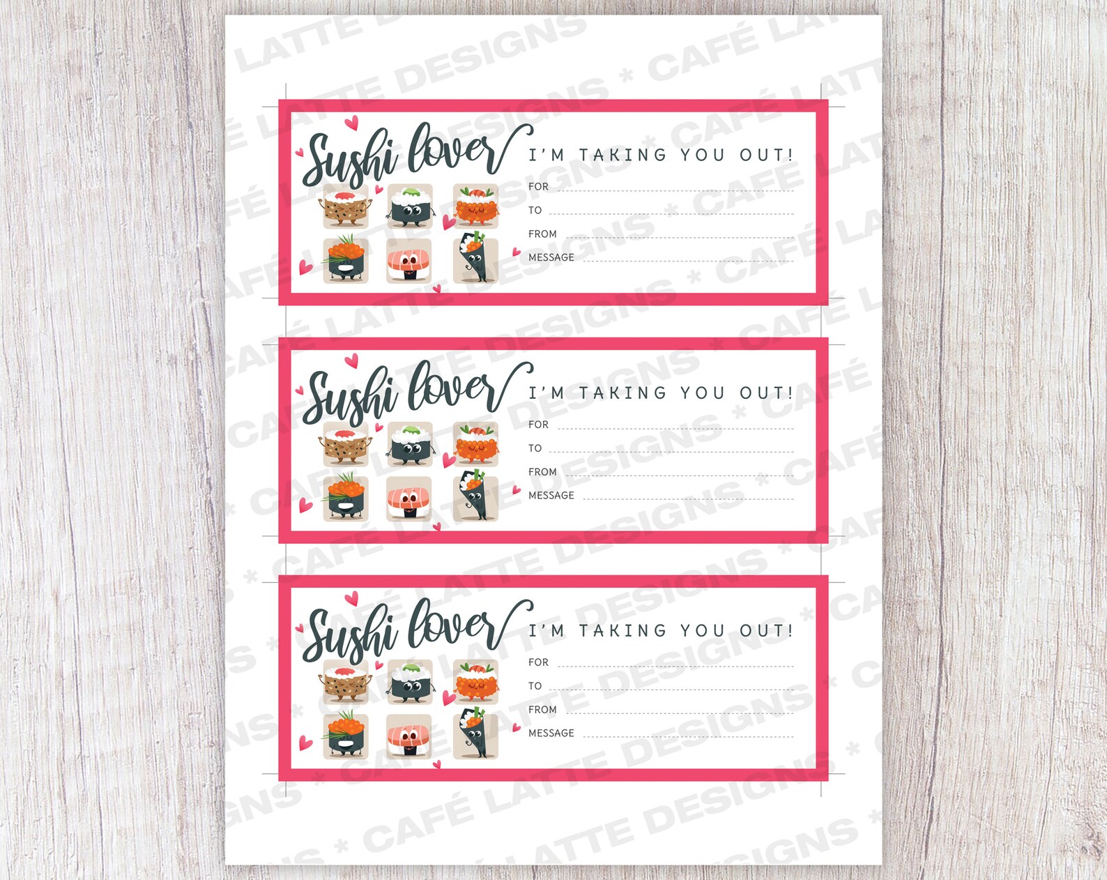 GIFT Certificate, Sushi Restaurant Printable Gift Certificate for Him ...
