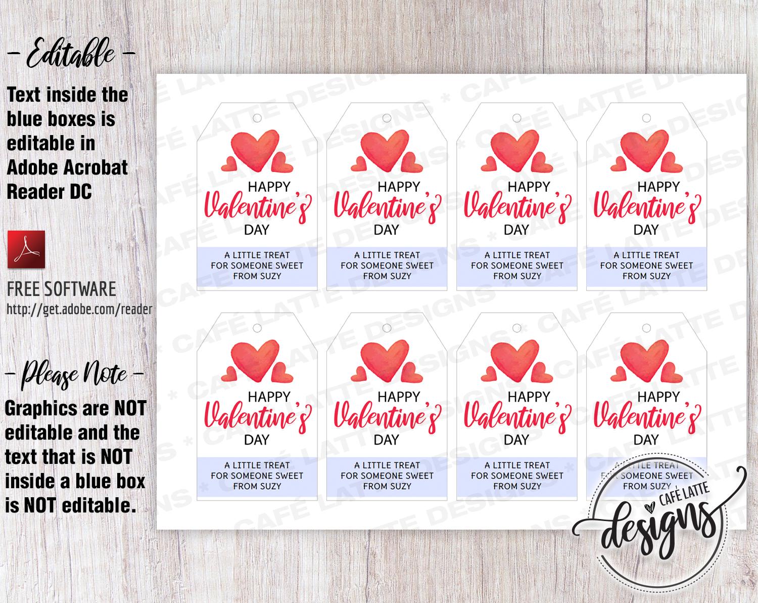 Valentine's Printable Gift Tags, Editable Personalized Gift Favor Tags ...