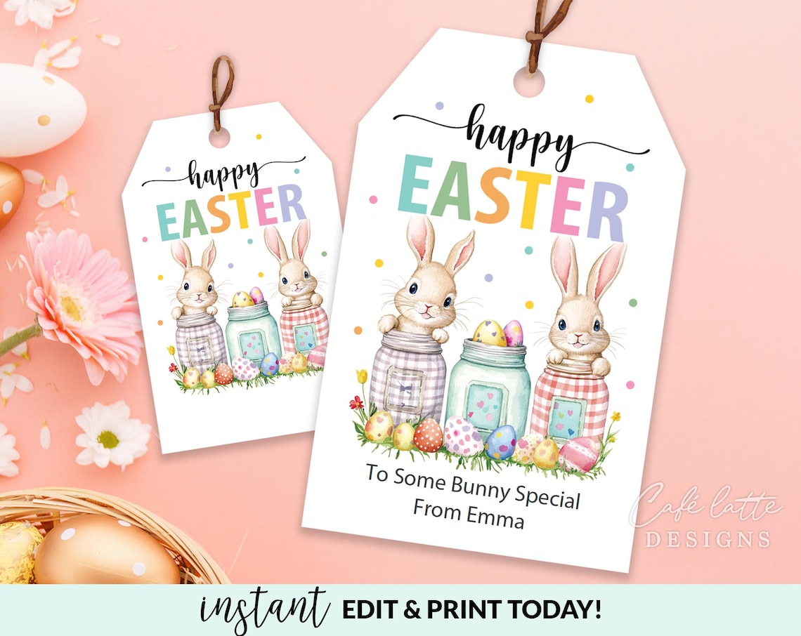 Easter Gift Tags Printable, Easter Bunny Gift Tags Editable Template ...