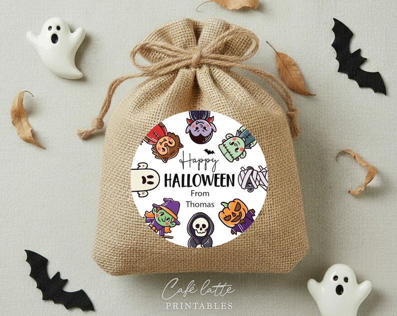 Halloween Stickers Printable, Custom Halloween School Kids Gift Tag ...