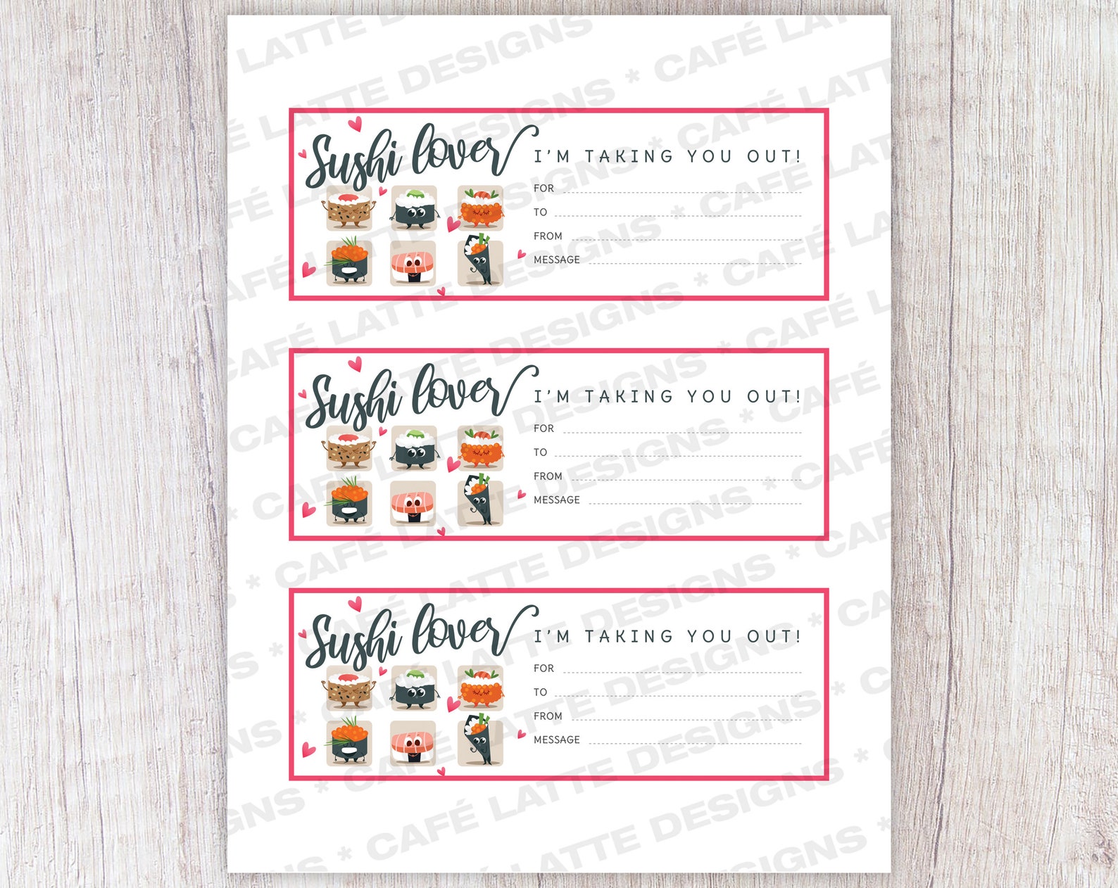 GIFT Certificate, Sushi Restaurant Printable Gift Certificate for Him ...