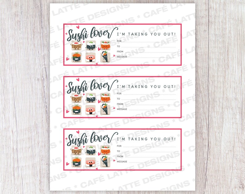 GIFT Certificate, Sushi Restaurant Printable Gift Certificate for Him ...