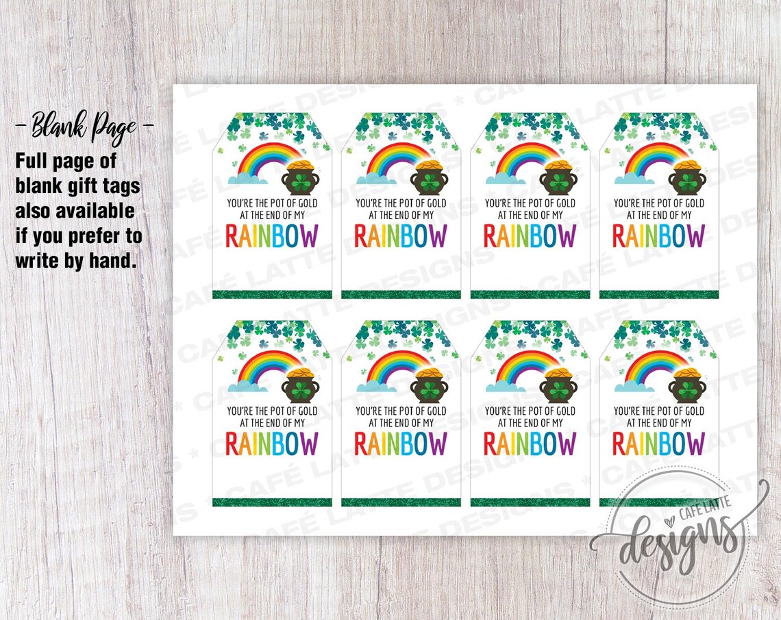 St Patricks Gift Tags Printable With Pot of Gold and Rainbow, Editable ...