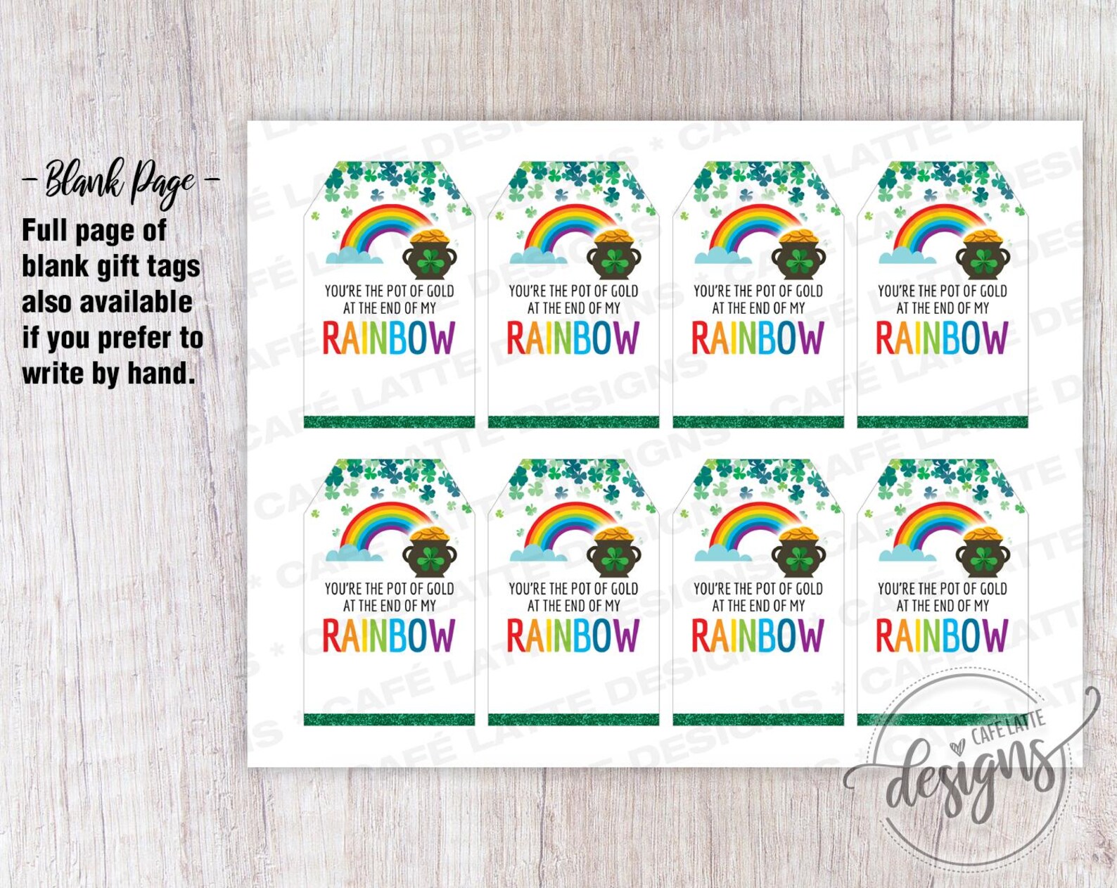 St Patricks Gift Tags Printable With Pot of Gold and Rainbow, Editable ...