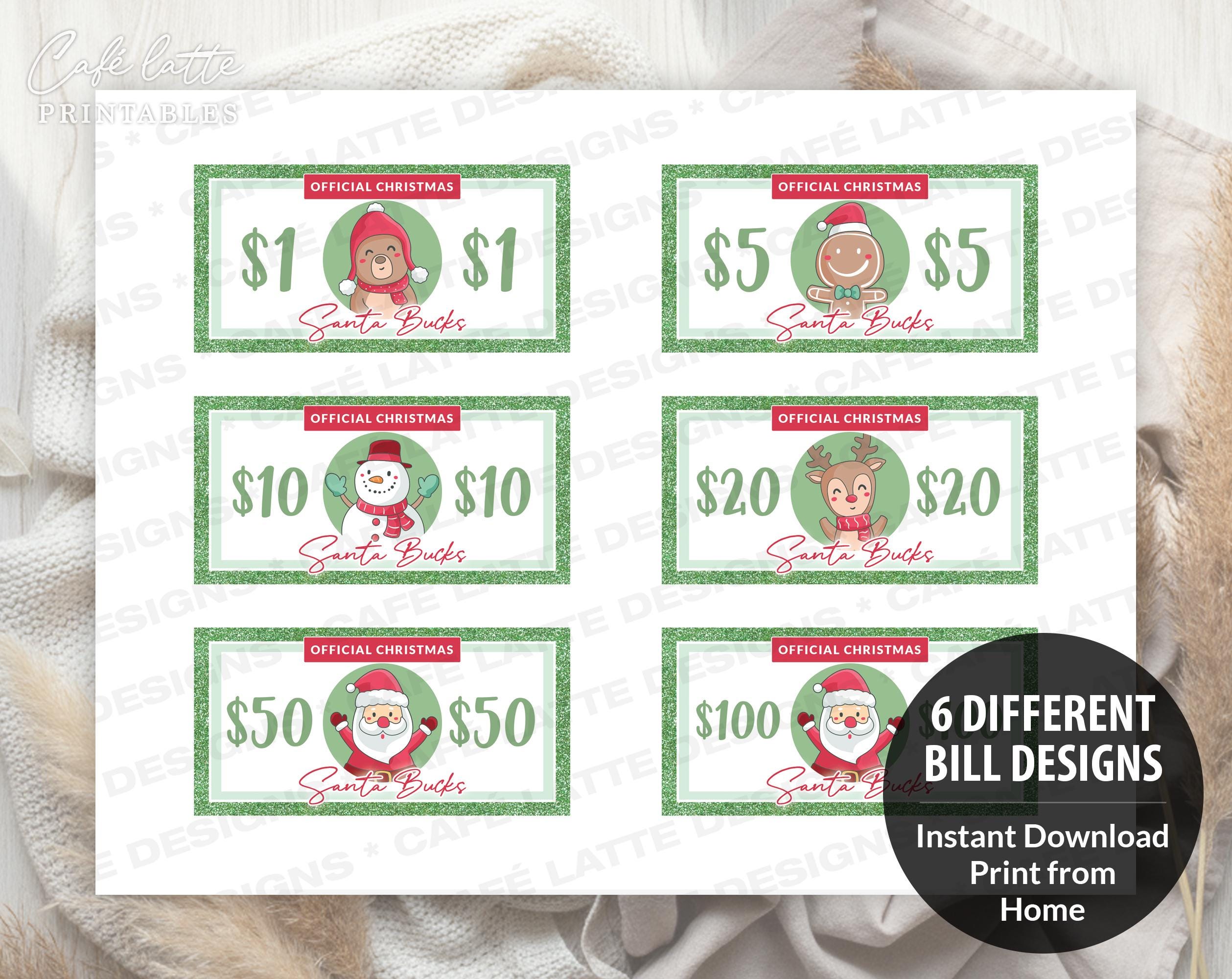 Christmas Santa Bucks Printable, Christmas Money Dollar Bills, Stocking ...