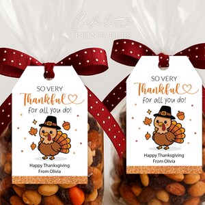 Thanksgiving Gift Tags Printable, Custom Thankful School Kids Treat Bag ...