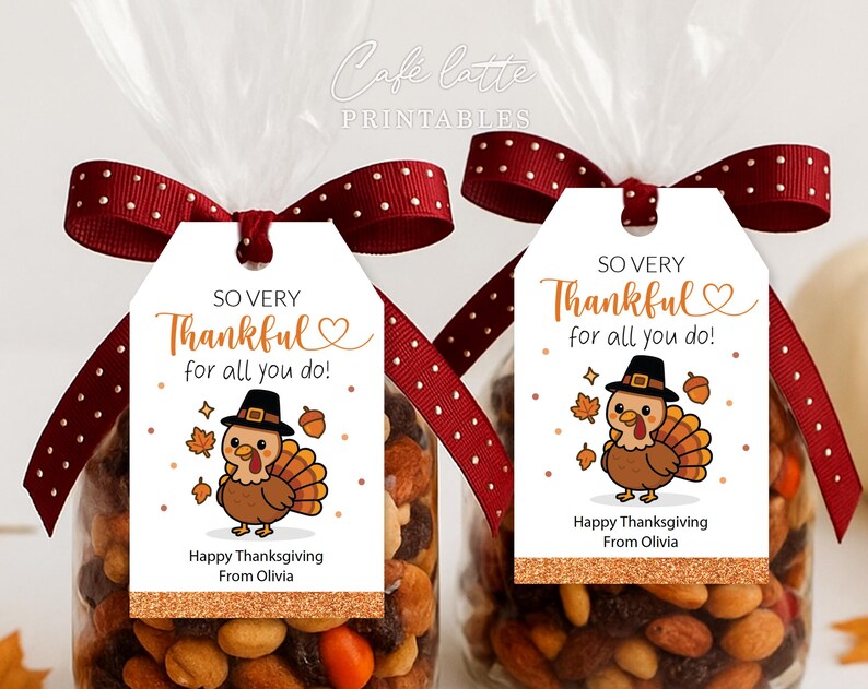 Thanksgiving Gift Tags Printable, Custom Thankful School Kids Treat Bag ...