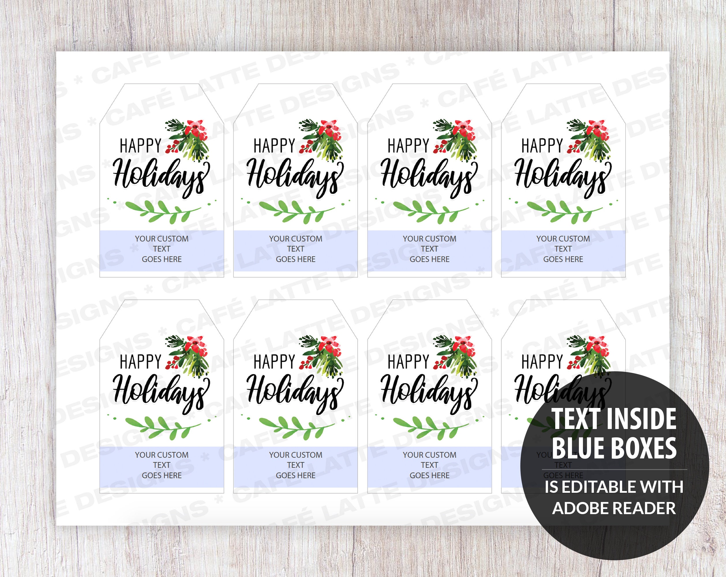 HAPPY HOLIDAYS Printable Gift Tags, Editable Personalized Favor Tags ...
