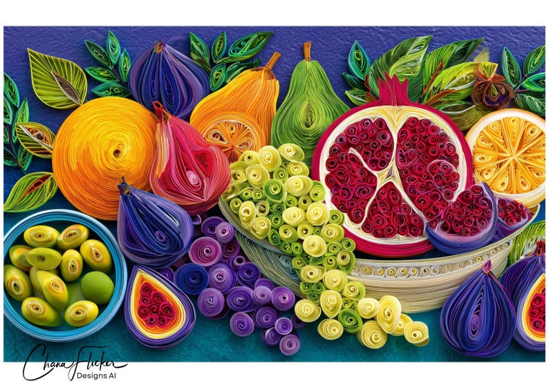 Tu Bishvat Seven Species Paper Quilling Art, Modern Judaica Filigree ...