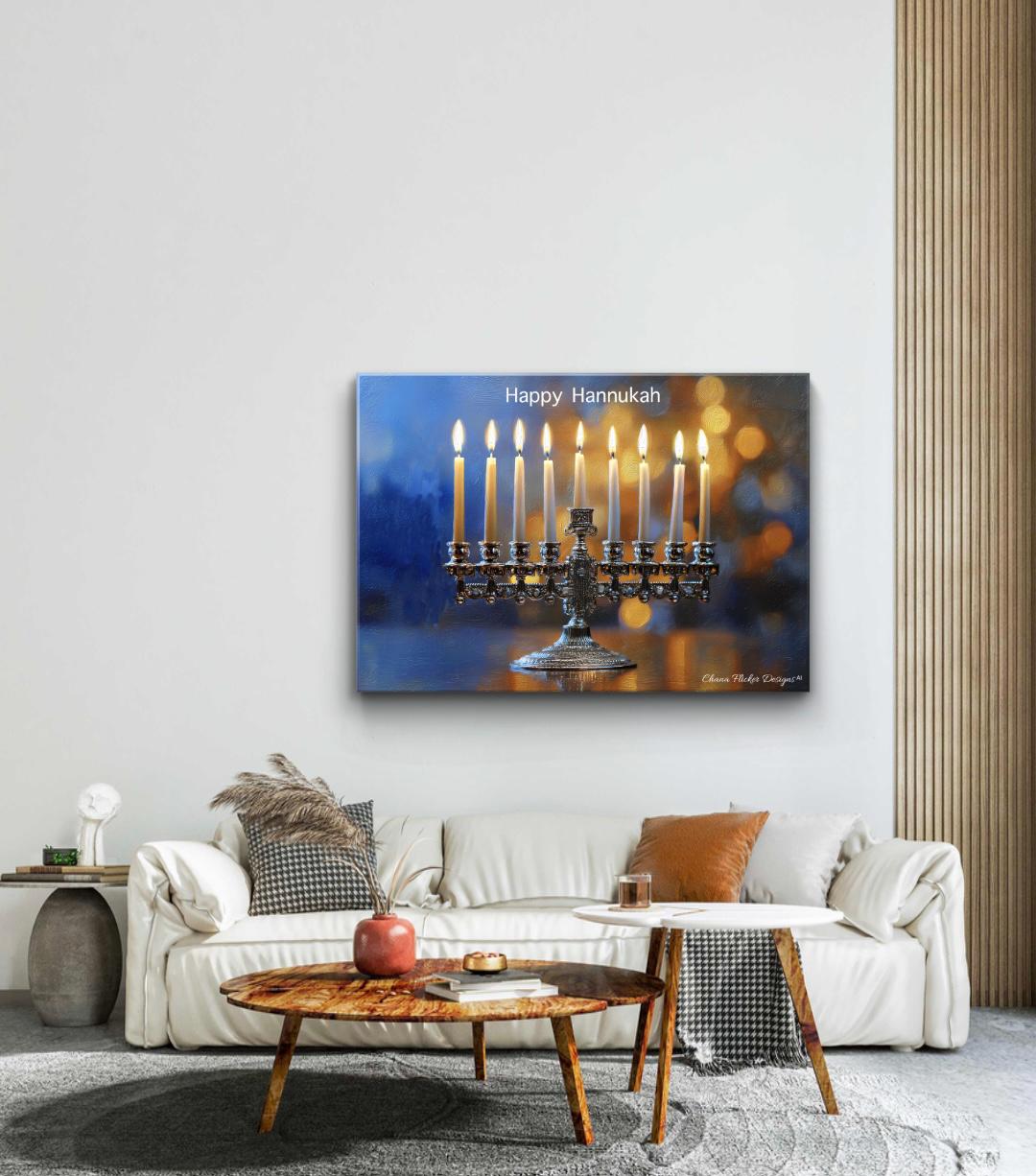 Silver Menorah Hanukkah Print | Jewish Holiday Digital Download | Happy ...