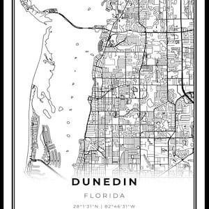 Dunedin Map Print, Florida FL USA Map Art Poster, City Road Street Map ...