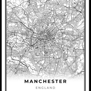 Manchester Map Print, England United Kingdom UK Map Art Poster, City ...
