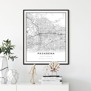 Pasadena Map Print, California CA USA Map Art Poster, City Street Road ...