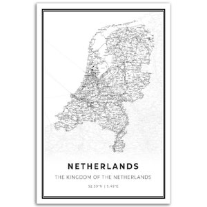 Netherlands Map Poster Print, Country Street Road Map Wall Art, Country ...