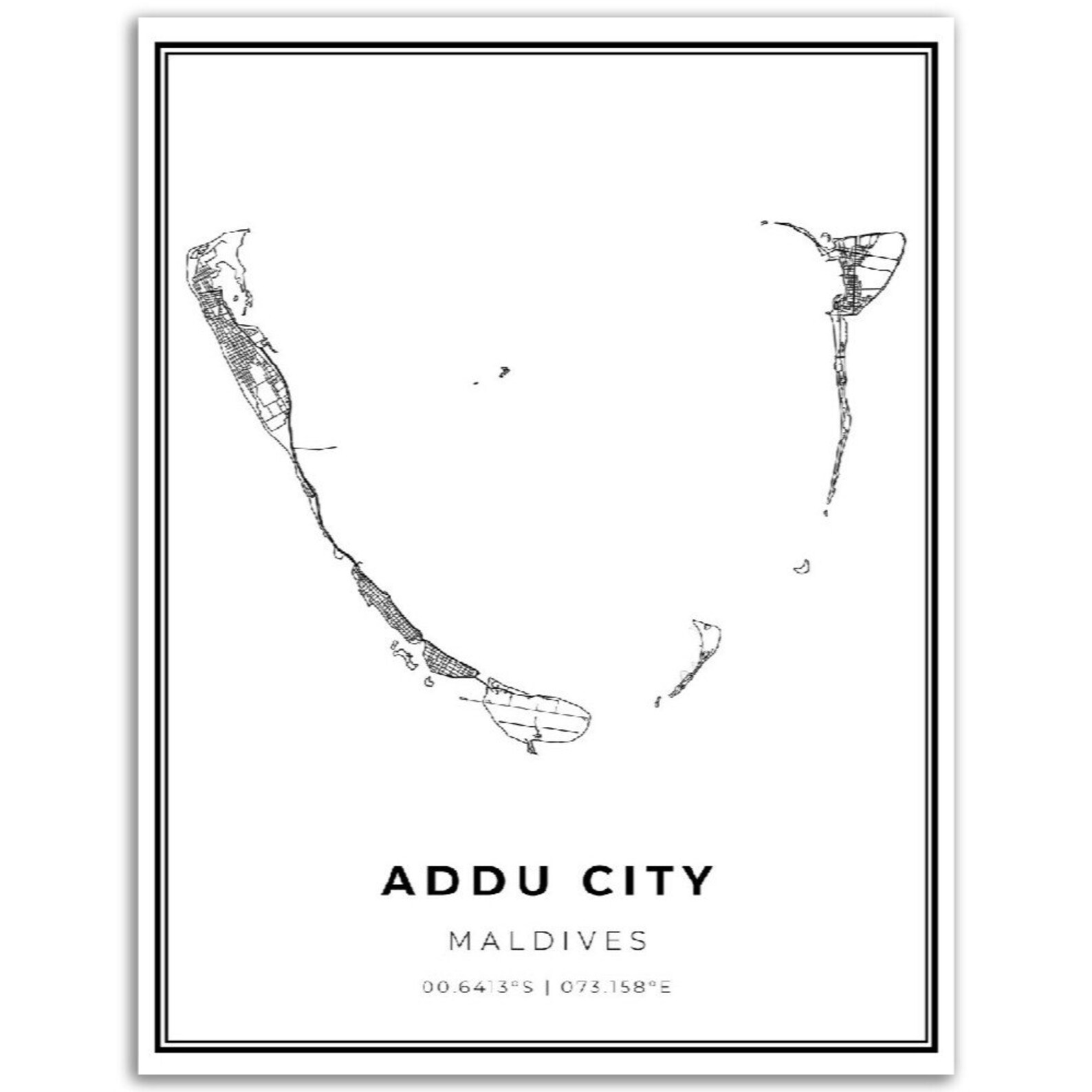 Addu City Map Print, Maldives, Map Art Poster, City Street Road Map ...