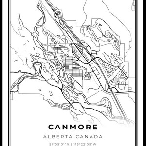 Canmore Map Print, Alberta AB Canada Map Art Poster, City Map Wall Art ...