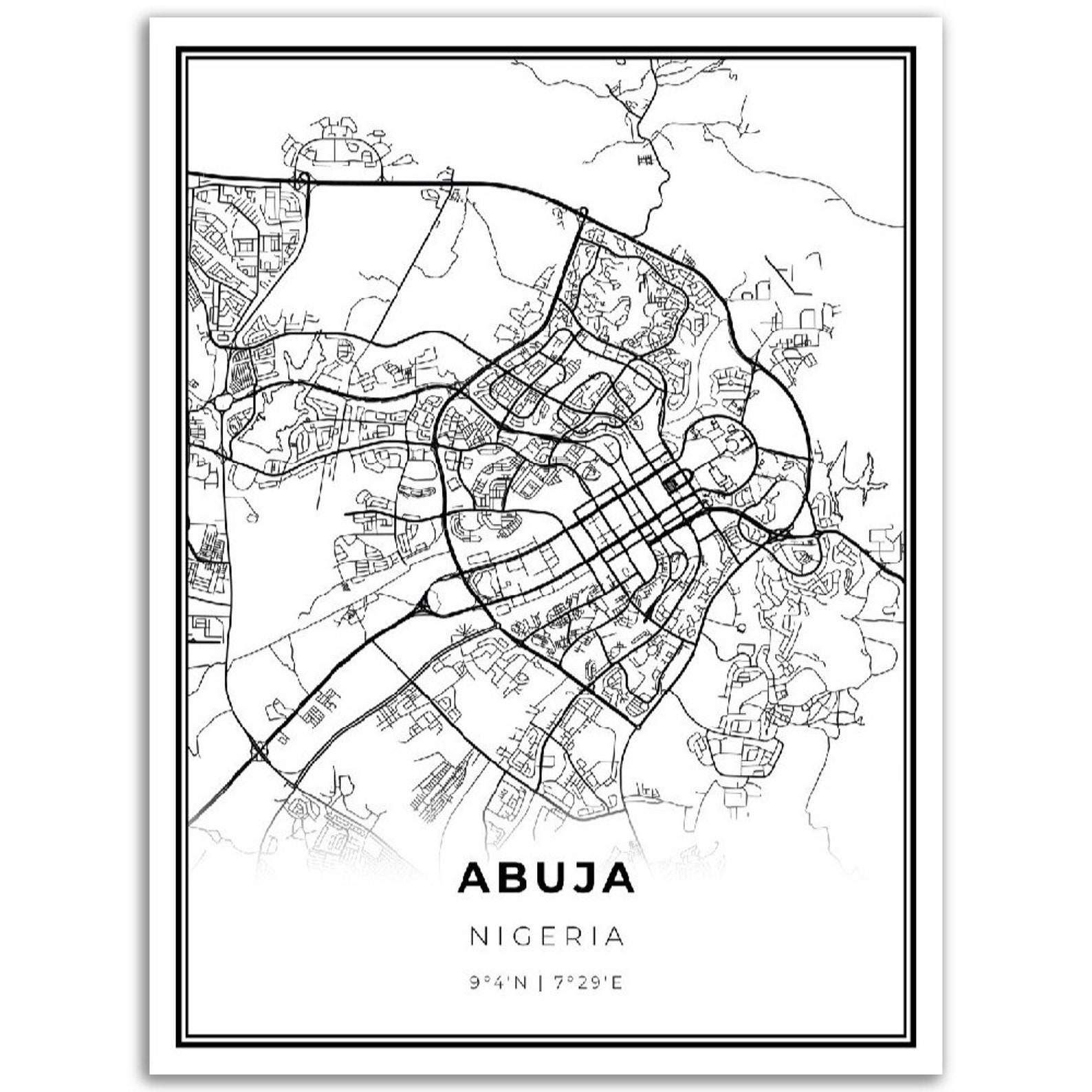 Abuja Map Print Nigeria Map Art Poster City Street Road Map - Etsy