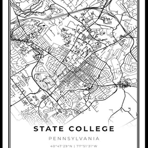 State College Map Print, Pennsylvania PA USA Map Art Poster, City ...