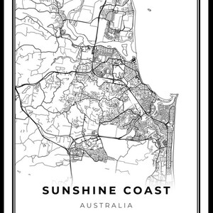 Sunshine Coast Map Print, Australia Map Art Poster, Queensland, City ...