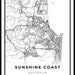 Sunshine Coast Map Print, Australia Map Art Poster, Queensland, City ...