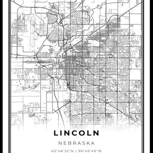 Lincoln Map Print, Nebraska NE USA Map Art Poster, City Street Road Map ...