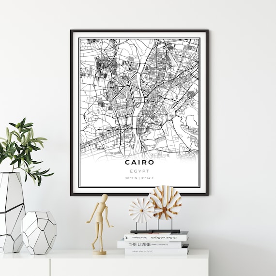 Cairo Map Print Egypt Map Art Poster Giza Arab Africa City | Etsy