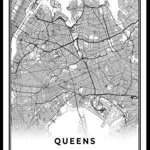 Queens Map Print, New York City NYC NY USA Map Art Poster, City Street ...