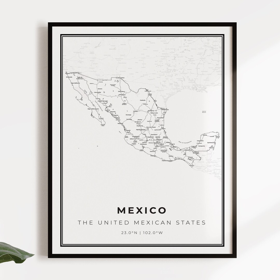 Mexico Map Poster Print, Country Street Road Map Wall Art, Country ...