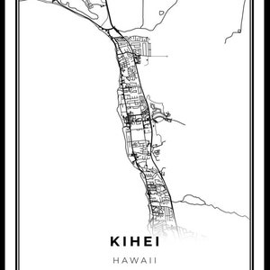 Kihei Map Print, Maui Hawaii HI USA Map Art Poster, City Street Road ...
