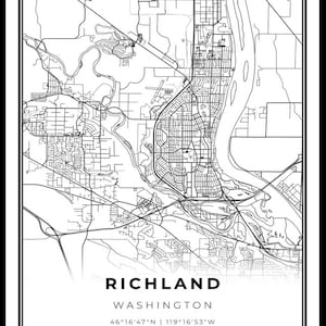 Richland Map Print, Washington WA USA Map Art Poster, Tri-cities City ...