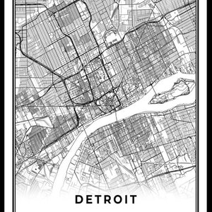 Detroit Map Print, Michigan MI USA Map Art Poster, City Street Road Map ...