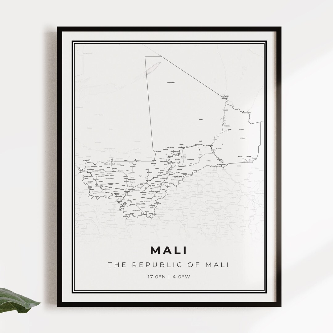 Mali Map Poster Print, Country Street Road Map Wall Art, Country Decor ...