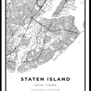 Staten Island Map Print, New York City NYC NY USA Map Art Poster ...