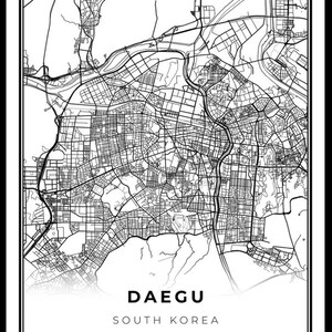 Daegu Map Print, South Korea Map Art Poster, Daeku City Map Wall Art ...
