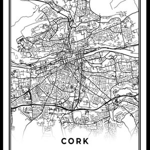 Cork Map Print, Ireland Map Art Poster, Corcaigh Munster, City Map Wall ...