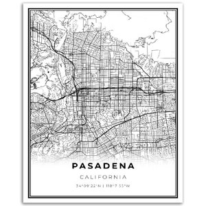 Pasadena Map Print, California CA USA Map Art Poster, City Street Road ...