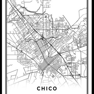 Chico Map Print, California CA USA Map Art Poster, Butte County City ...