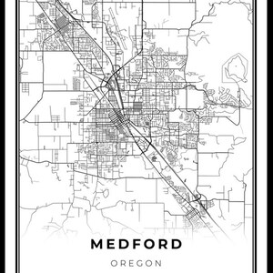 Medford Map Print, Oregon OR USA Map Art Poster, City Street Road Map ...