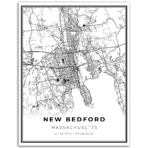 New Bedford Map Print, Massachusetts MA USA Map Art Poster, City Street ...