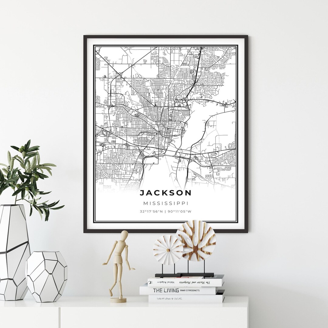 Jackson Map Print, Mississippi MS USA Map Art Poster, City Street Road ...
