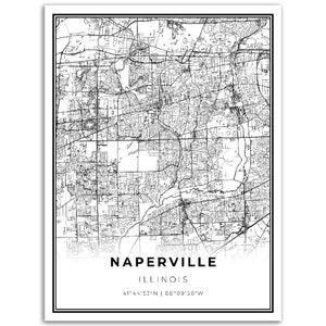Naperville Map Print, Illinois IL USA Map Art Poster, City Street Road ...