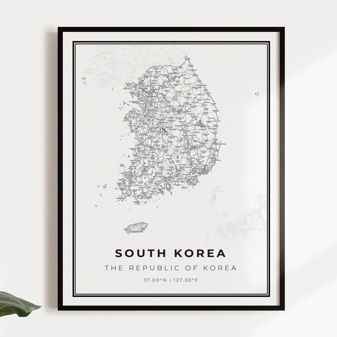 South Korea Map Print: Minimalist Country Road Art - Etsy