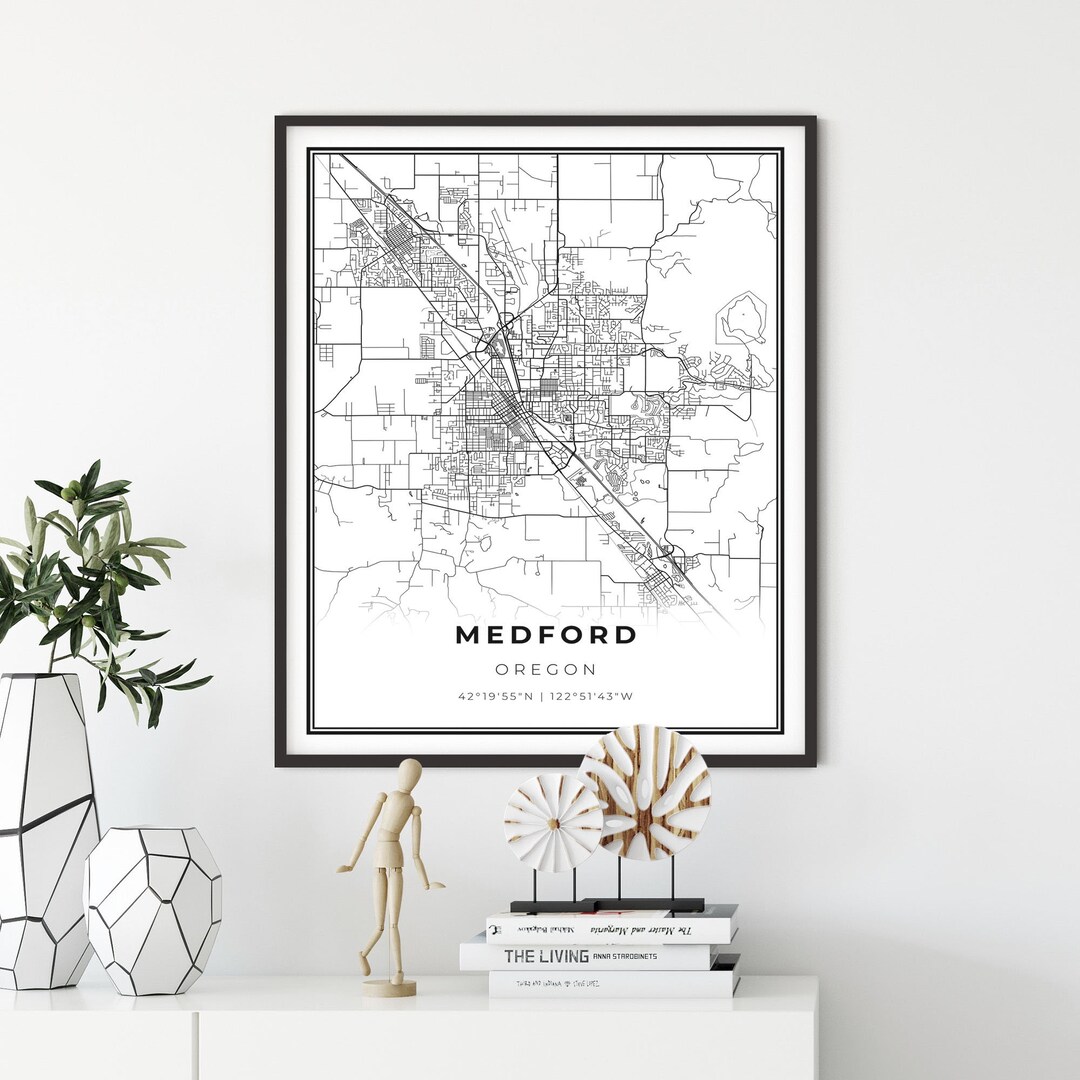 Medford Map Print, Oregon OR USA Map Art Poster, City Street Road Map ...