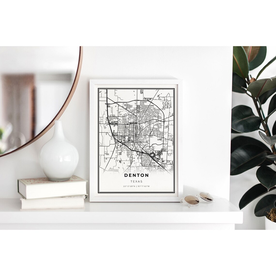 Denton Map Print Texas TX USA Map Art Poster City Road | Etsy