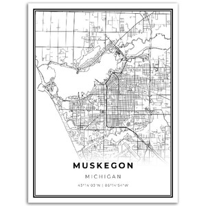 Muskegon Michigan Map Print: Lake Michigan City Art Poster - Etsy