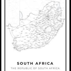 South Africa Map Art Print: Country Road Map Poster - Etsy