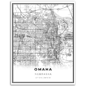 Omaha Map Print, Nebraska NE USA Map Art Poster, City Street Road Map ...
