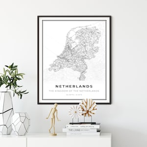 Netherlands Map Poster Print, Country Street Road Map Wall Art, Country ...
